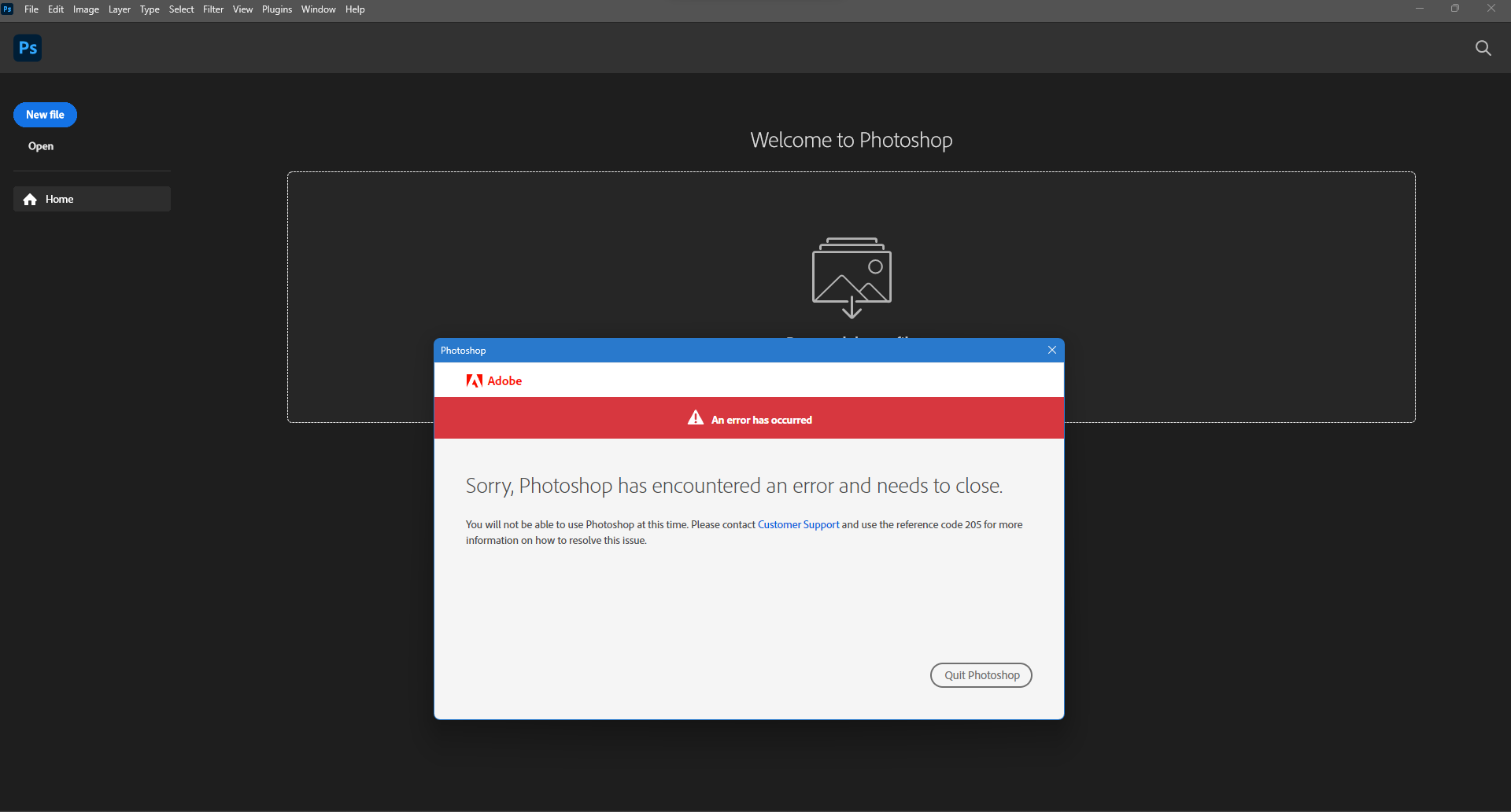 Solved: Error 205 when opening Adobe Photoshop latest vers... - Adobe ...