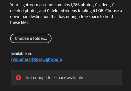 Lightroom Downloader Storage Error - Adobe Community - 13803289