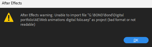 unable to import file as project bad format or not... - Adobe Product ...