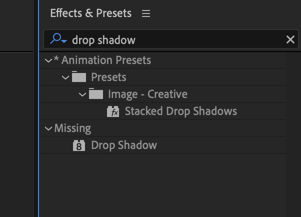 Missing Drop Shadow effect in AE - Adobe Community - 13813027
