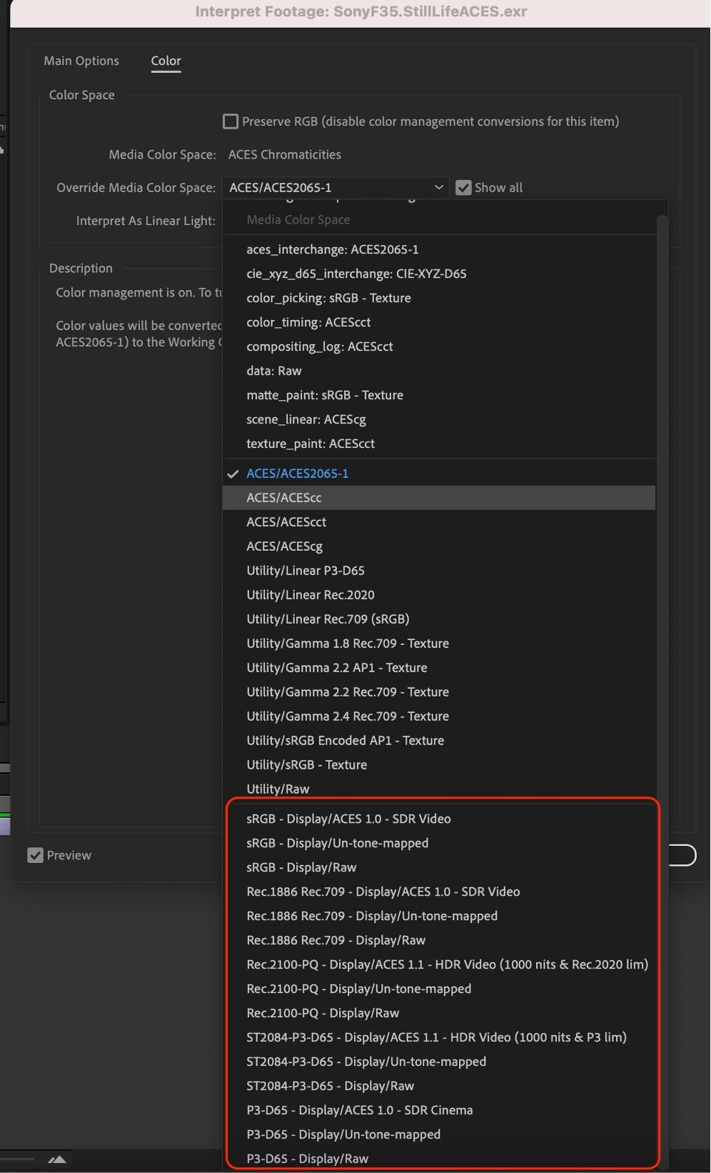 New OpenColorIO Display Transform effect in After ... - Adobe Product ...