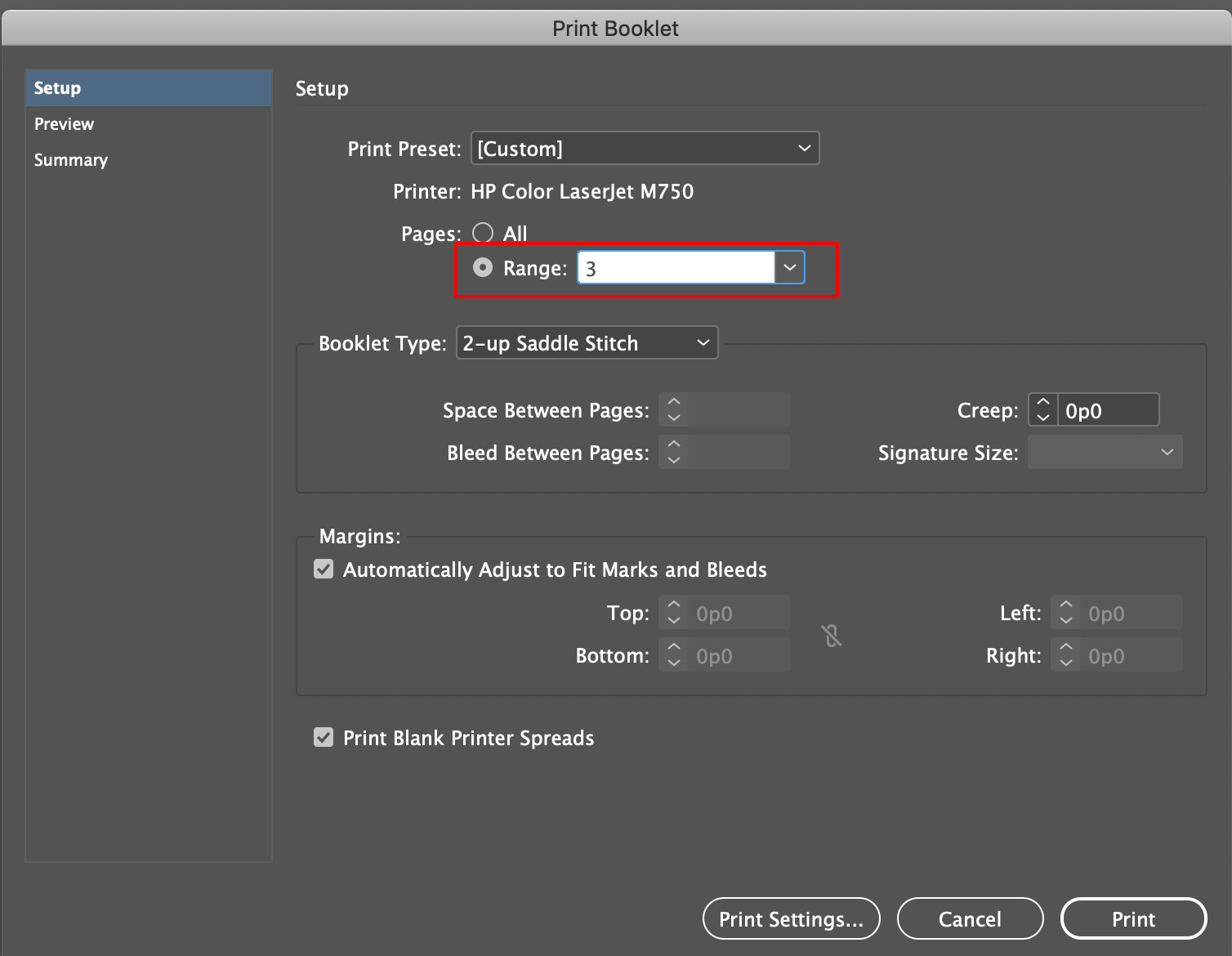 Re: How to print a specific spread in the booklet ... - Adobe Product ...
