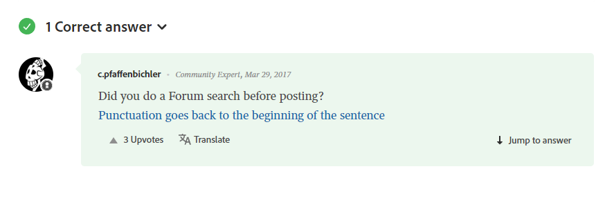 Solved: Punctuation moves to beginning of line of text - Adobe ...