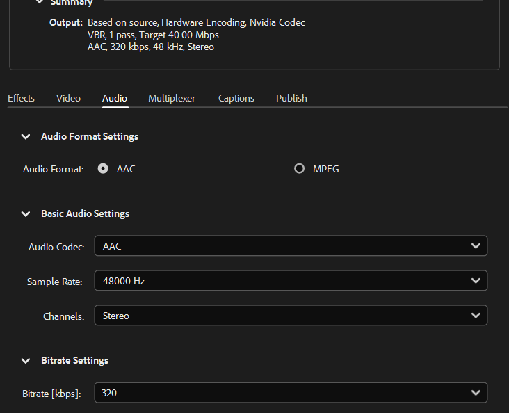 How to select OPUC audio codec with HEVC hw encodi... - Adobe Community ...