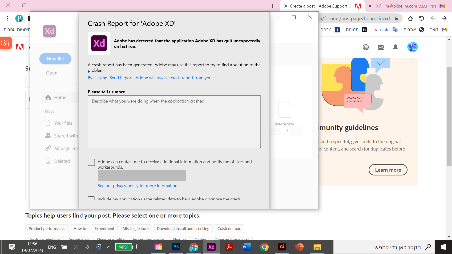 crash report for adoby XD - Adobe Community - 13947058