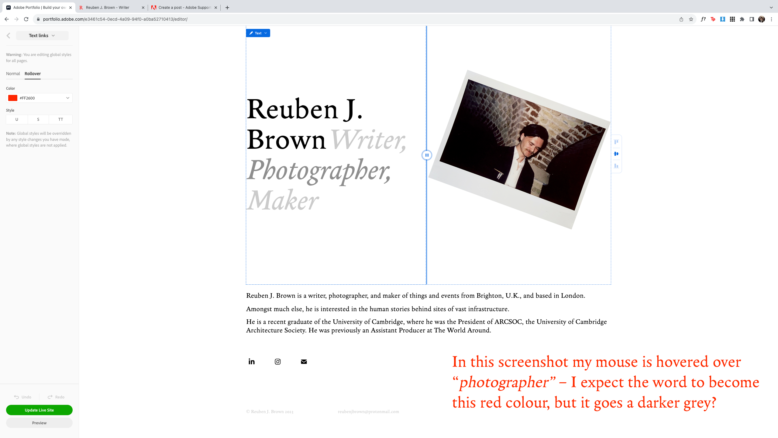 Adobe Portfolio Text Link Hover/Rollover Effect In... - Adobe Product ...