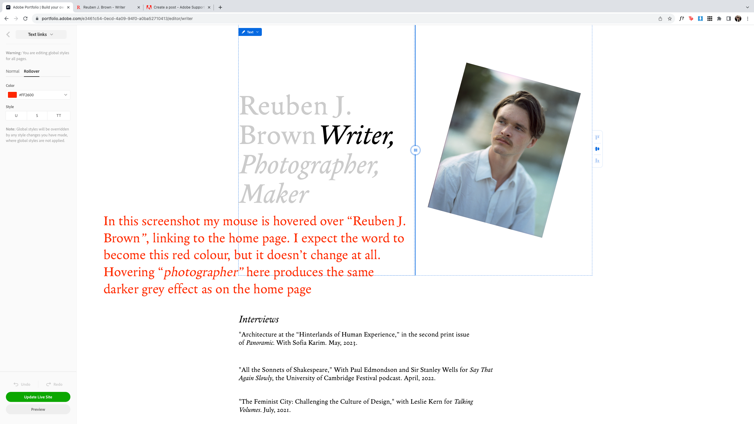 Adobe Portfolio Text Link Hover/Rollover Effect In... - Adobe Product ...