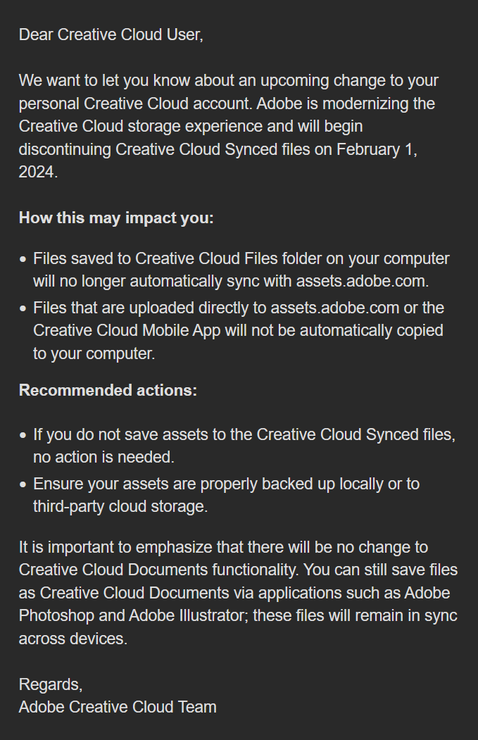 Solved: Creative Cloud Storage changes - Adobe Community - 14010518
