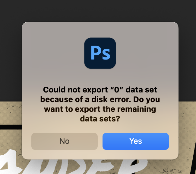 Disk error when exporting data sets - Adobe Product Community - 14026174