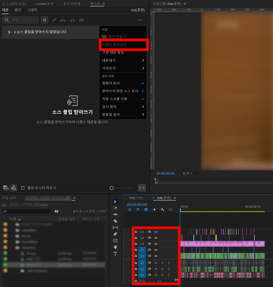 RE: 텍스트 대본 기능 중 시퀀스 받아쓰기 기능 실행 불가능 - Adobe Community - 14032825