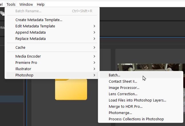 Solved: Batch Process Missing from Bridge Menu - Adobe Community - 14068552