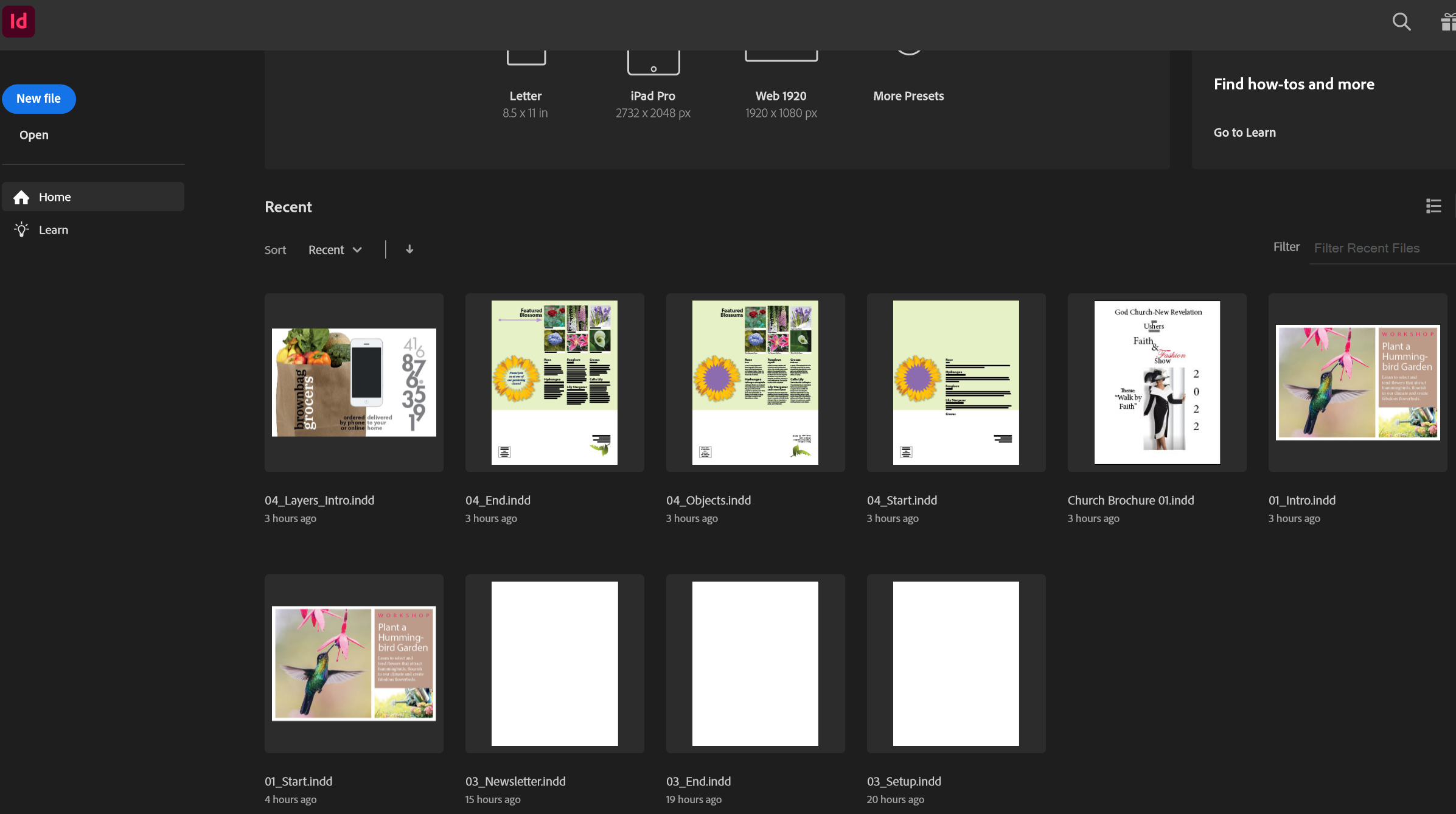 Indesign Home screen not displaying graphical thum... - Adobe Community ...