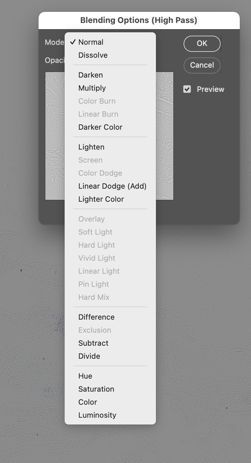 Blending Options (High Pass) the Overlay option is... - Adobe Product ...