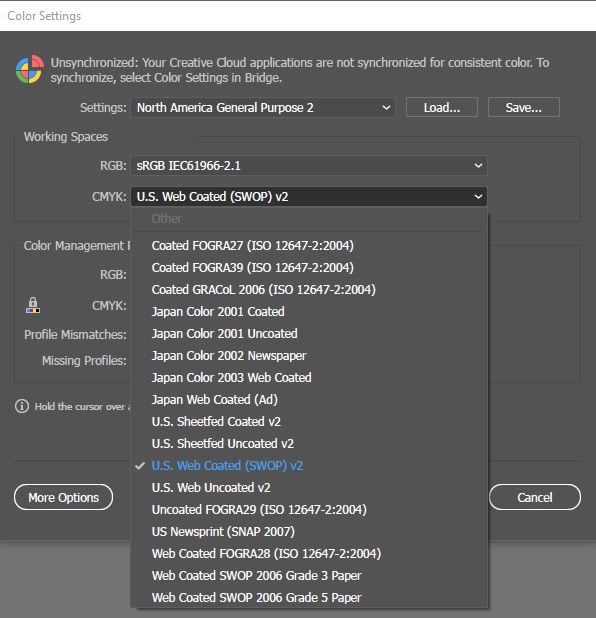 Color profile not showing in working spaces color ... - Adobe Product ...