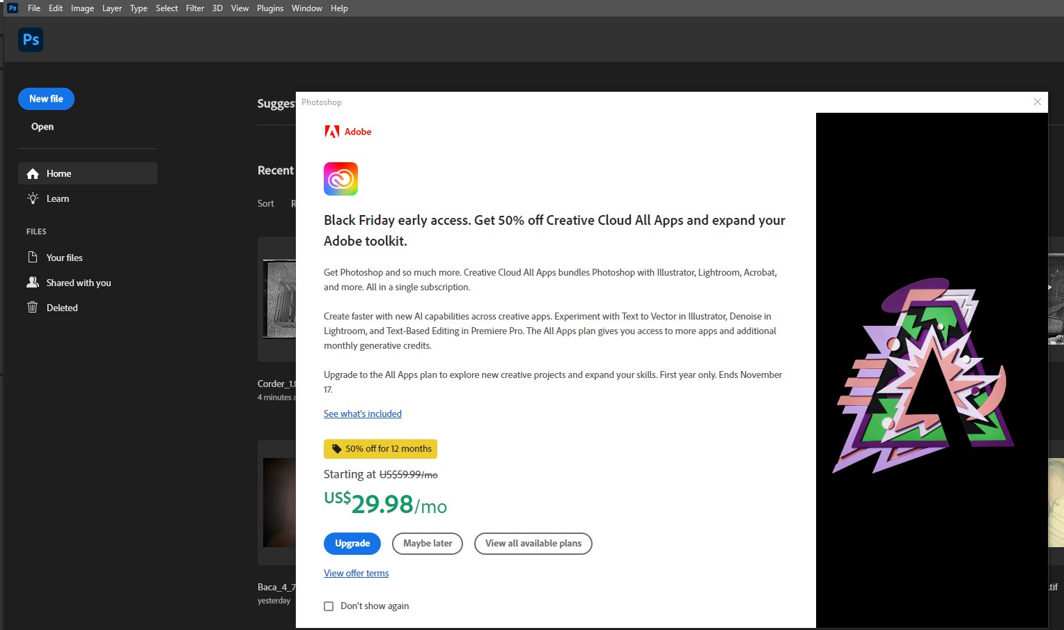 What's up with pop up ads now when I open PS? - Adobe Community - 14239655