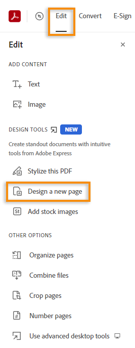 Acrobat Pro "Design a new page" disappeared - Adobe Community - 14250289