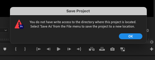 Do not have write access to save project - Adobe Community - 14262130