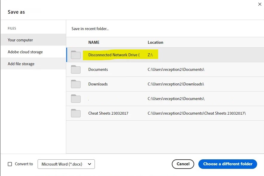 Network drive is marked as disconnected when save ... - Adobe Product ...