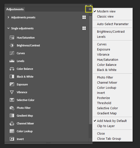 Adjustment panel icons missing in Photoshop - Adobe Product Community ...