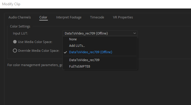 Input LUT goes offline when re-opening project - Adobe Community - 14288165