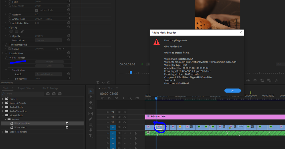 Solved: Render Fails at any Warp Stabilized Footage - Adobe Product Community - 13514782