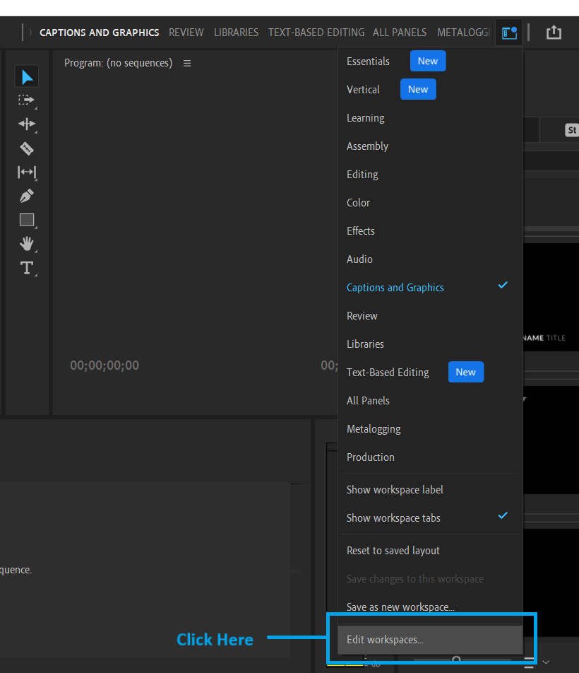 move workspace selection tab back to the middle of... - Adobe Community ...