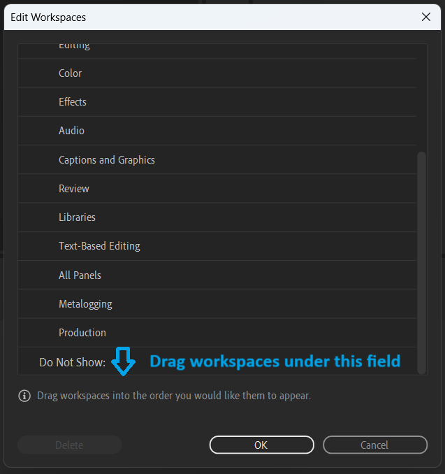 move workspace selection tab back to the middle of... - Adobe Community - 14302140