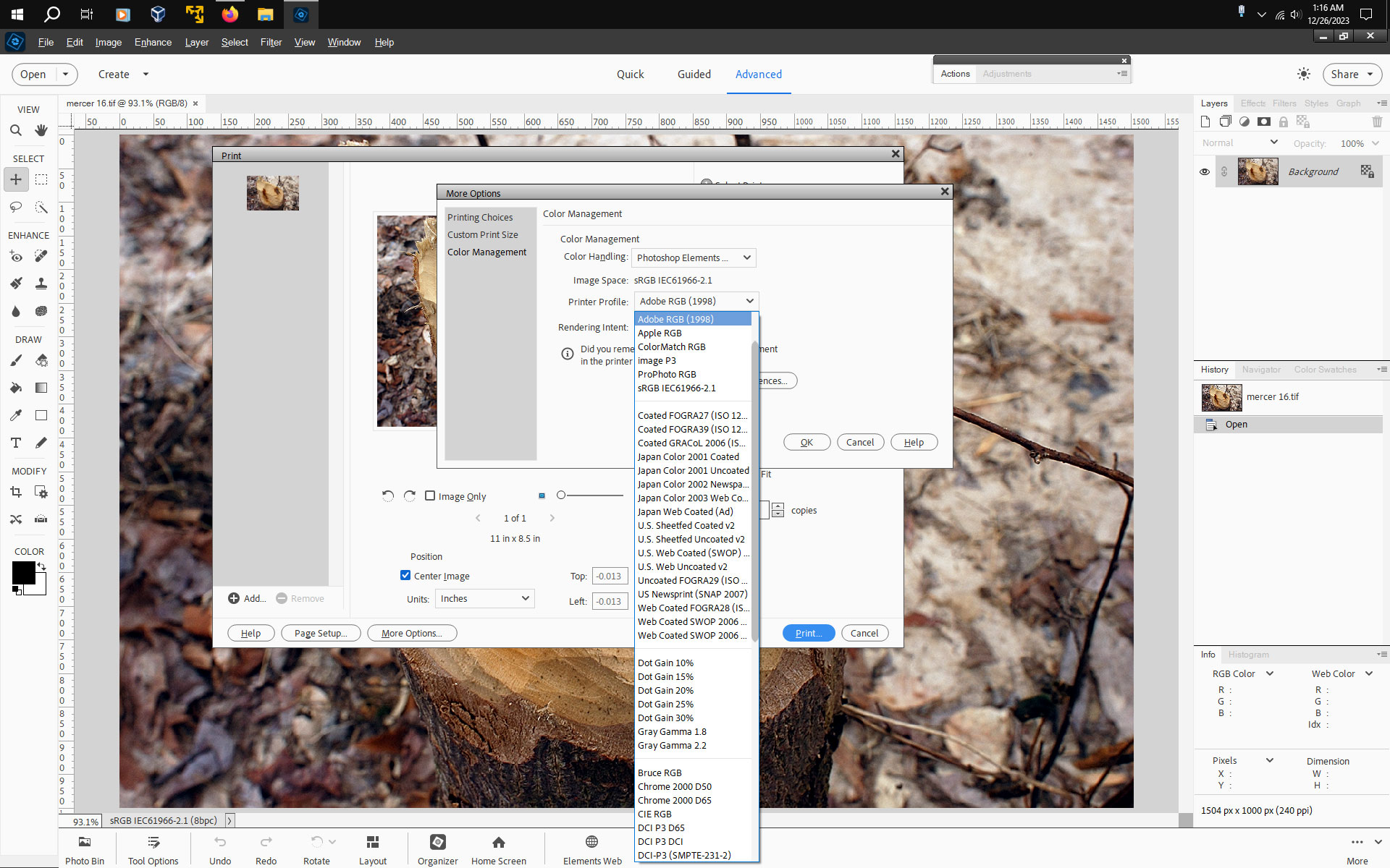 window for choosing icc printer profile is too nar... - Adobe Product ...