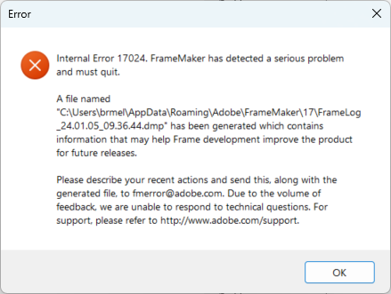 FrameMaker 2022 crashes or freezes several times a... - Adobe Product ...