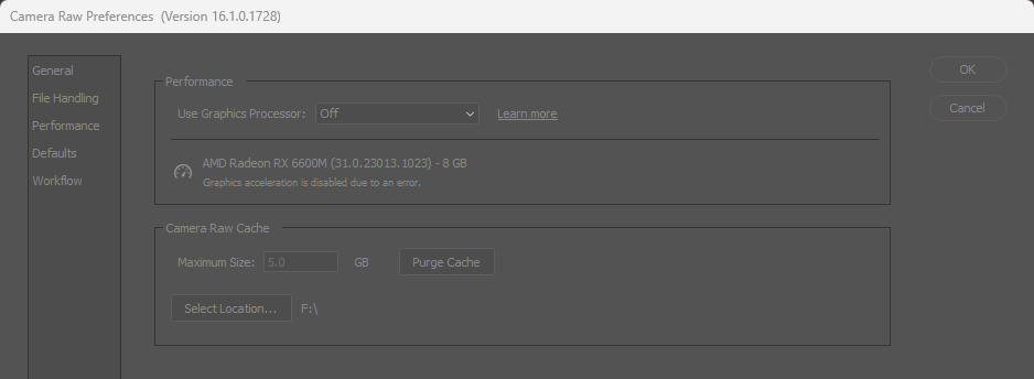 Camera Raw Preferences - Graphics acceleration is ... - Adobe Community ...