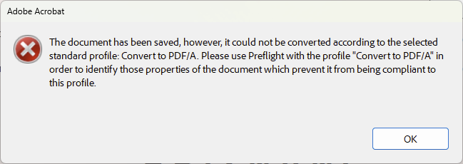 Save as PDF/A with attachment error - Adobe Product Community - 14372612
