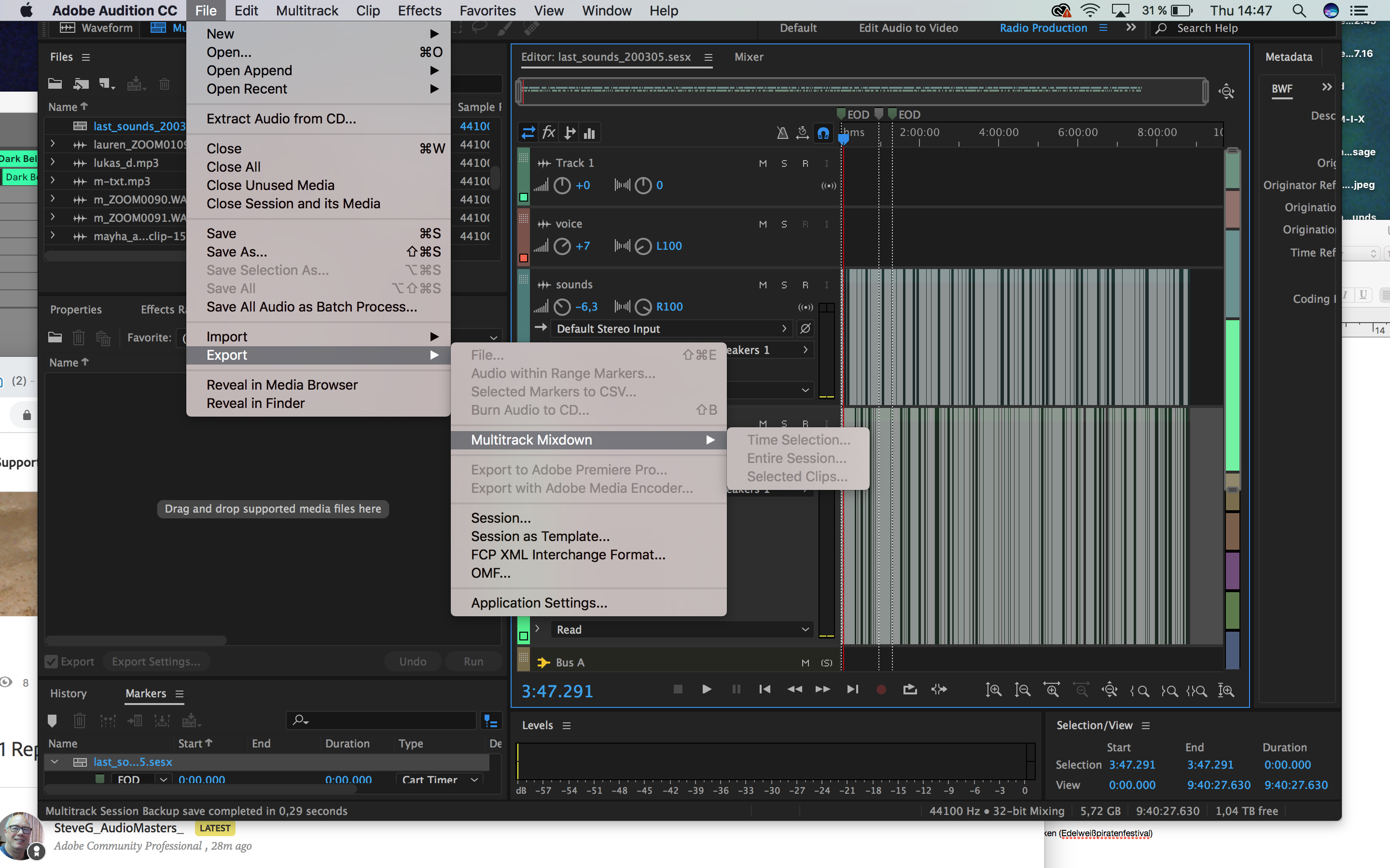 audio export, 2 channels - Adobe Community - 10964937