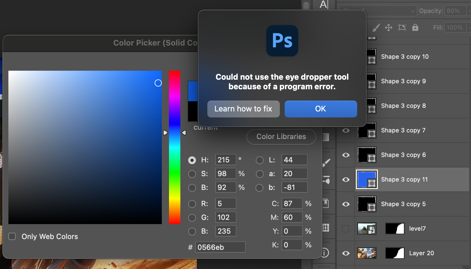 Photoshop 25.4.0 Color picker "Could not use the e... - Adobe Community ...