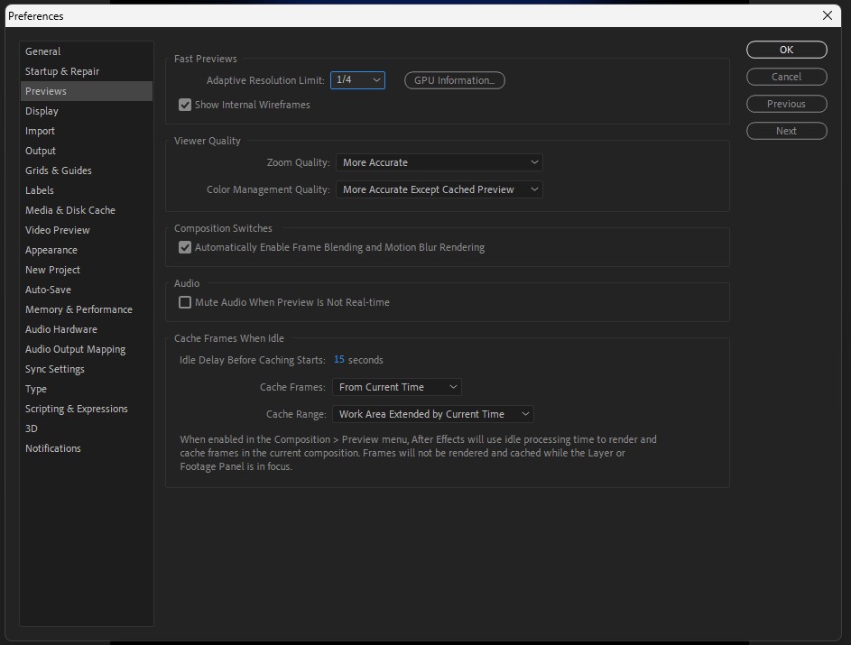 Cache Frames When Idle - Adobe Product Community - 13299850