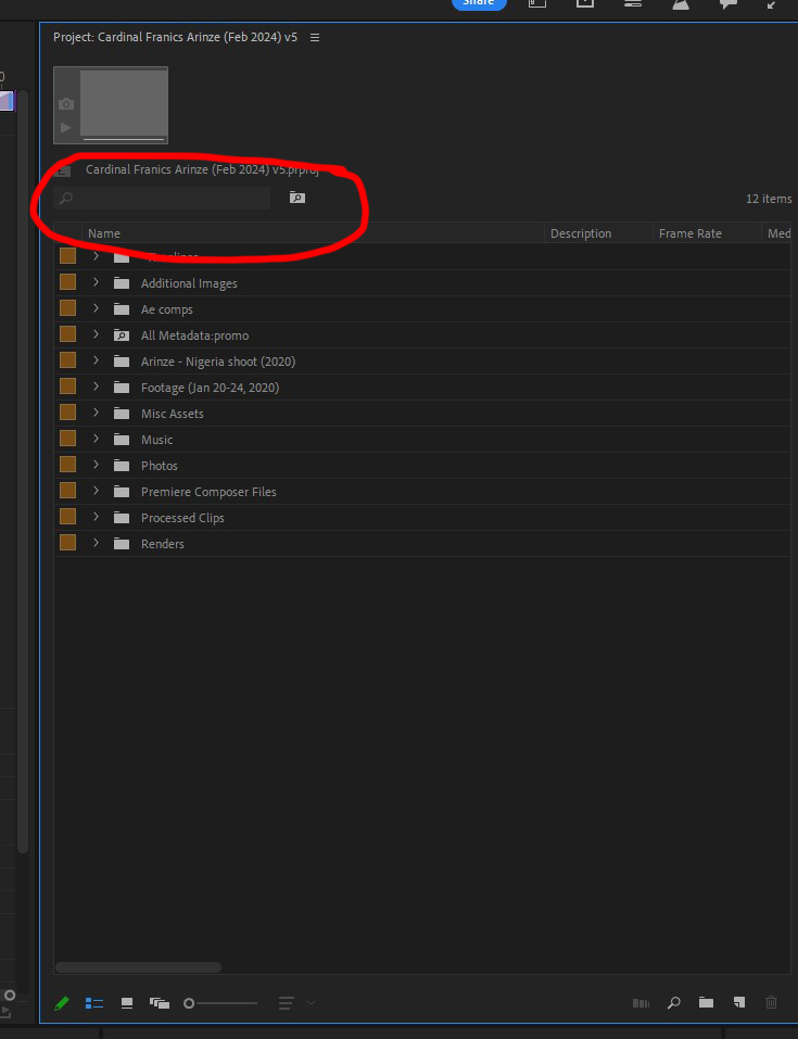 Search field not accessible in Projects panel - Adobe Community - 14440890
