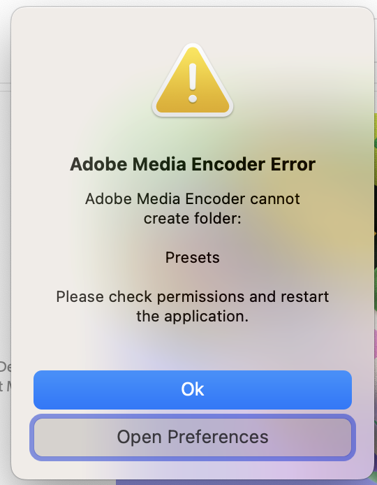 "Media Encoder cannot create folder: Presets" and ... - Adobe Product Community - 14446218