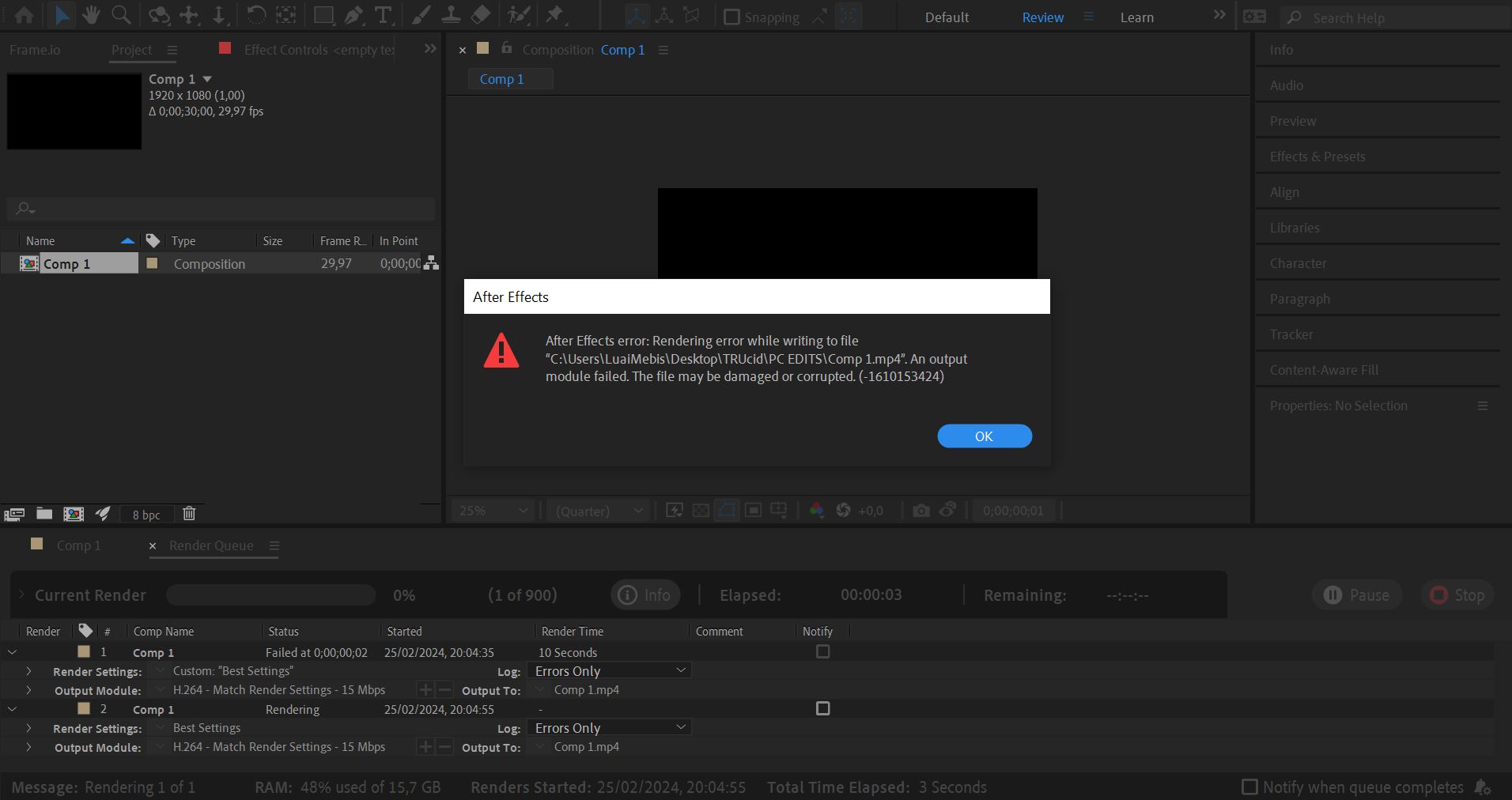 BUG WHEN RENDERING AFTER EFFECTS MP4 - Adobe Community - 14447116
