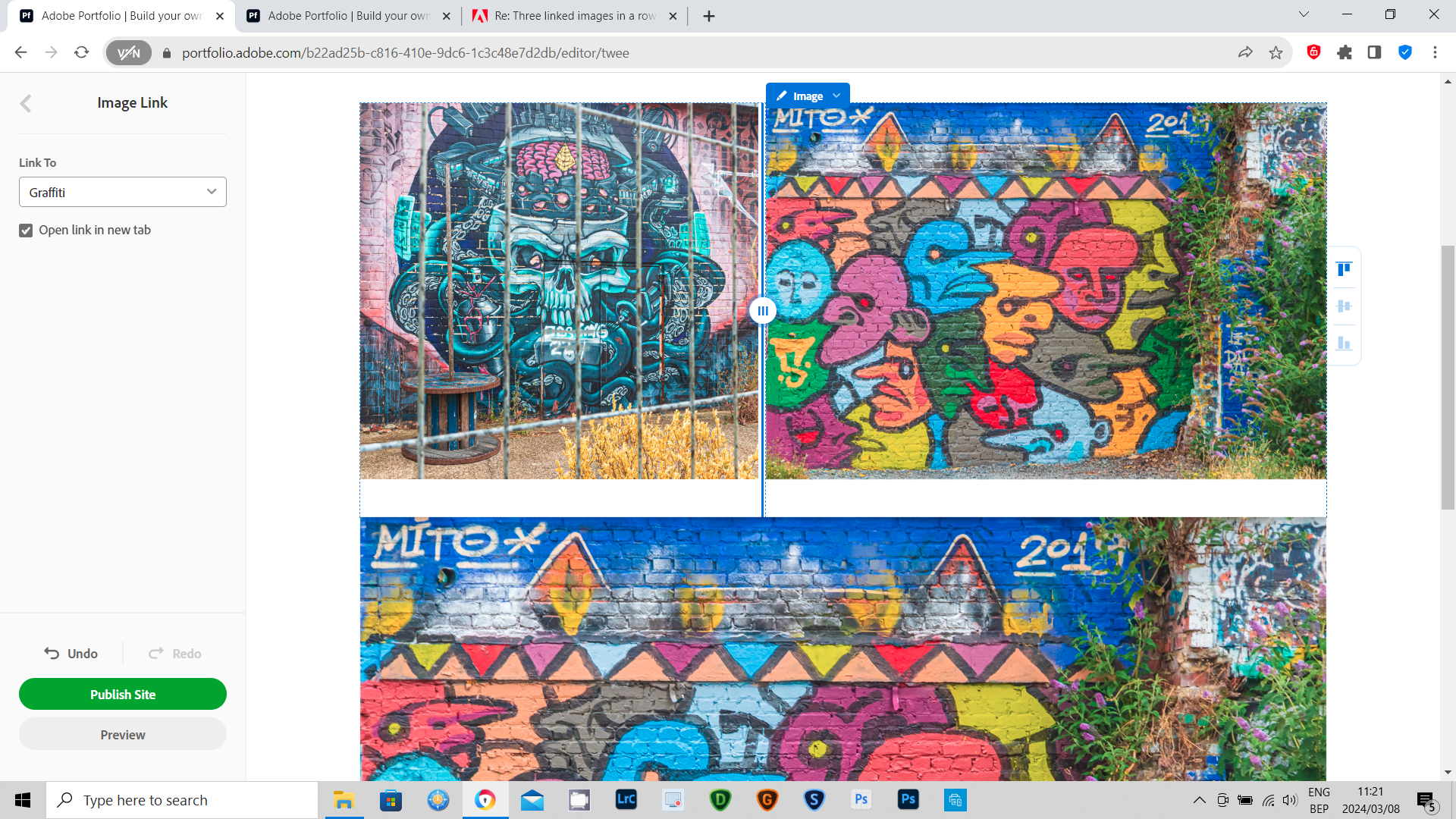 Three linked images in a row in Portfolio - Adobe Product Community ...