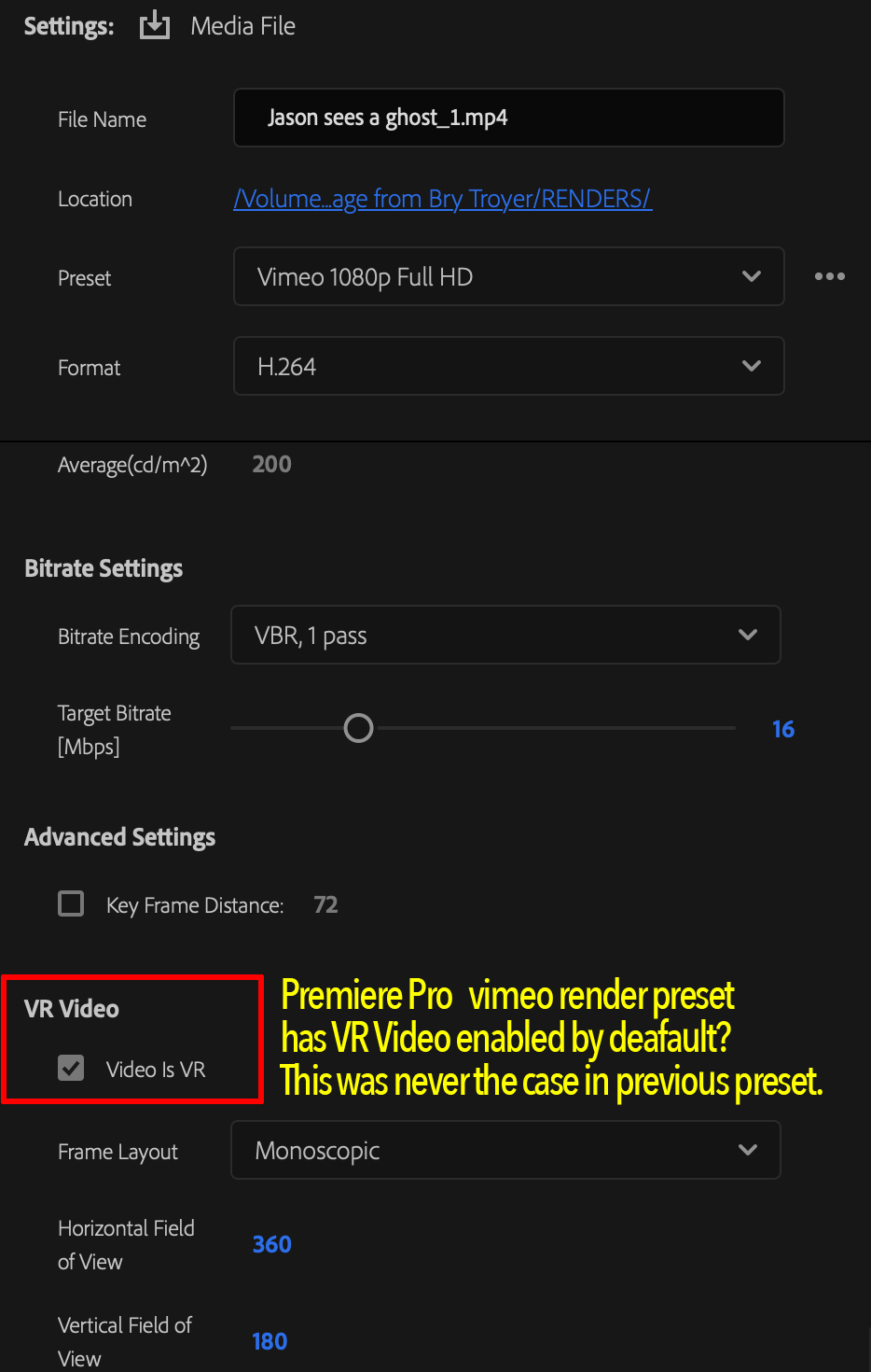 Feature request: Disable VR Video default in vimeo... - Adobe Product Community - 14489684
