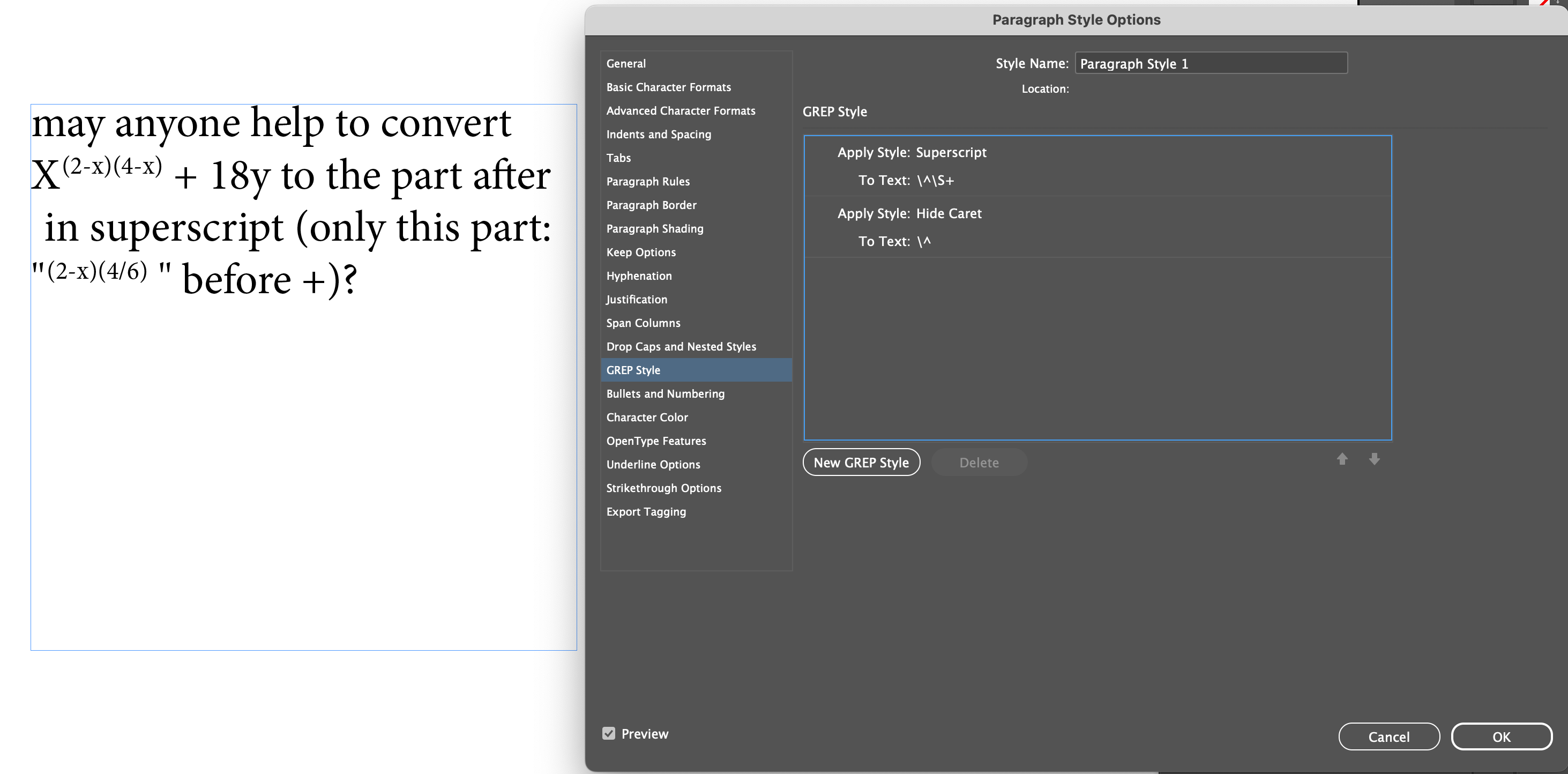 GREP for formula superscript - Adobe Community - 14490069