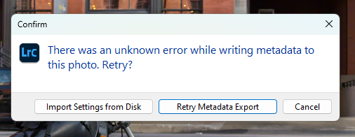 Error writing metadata warning has appeared for ma... - Adobe Community ...