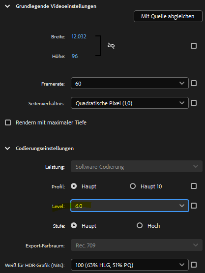 Export a HEVC H265 fails, special format 12032 px ... - Adobe Product Community - 14499065