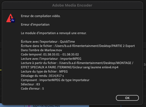 Problème exportation Code d'erreur 5 - Export 422H... - Adobe Community ...