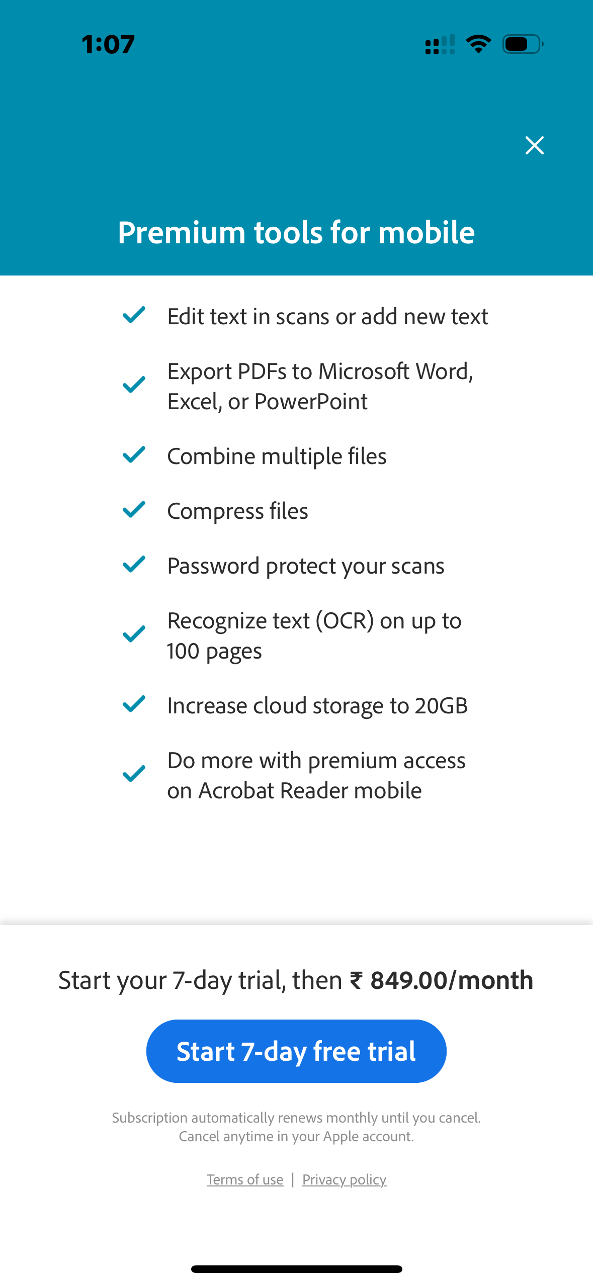 Not showing annual subscription for adobe scan - Adobe Community - 14527199