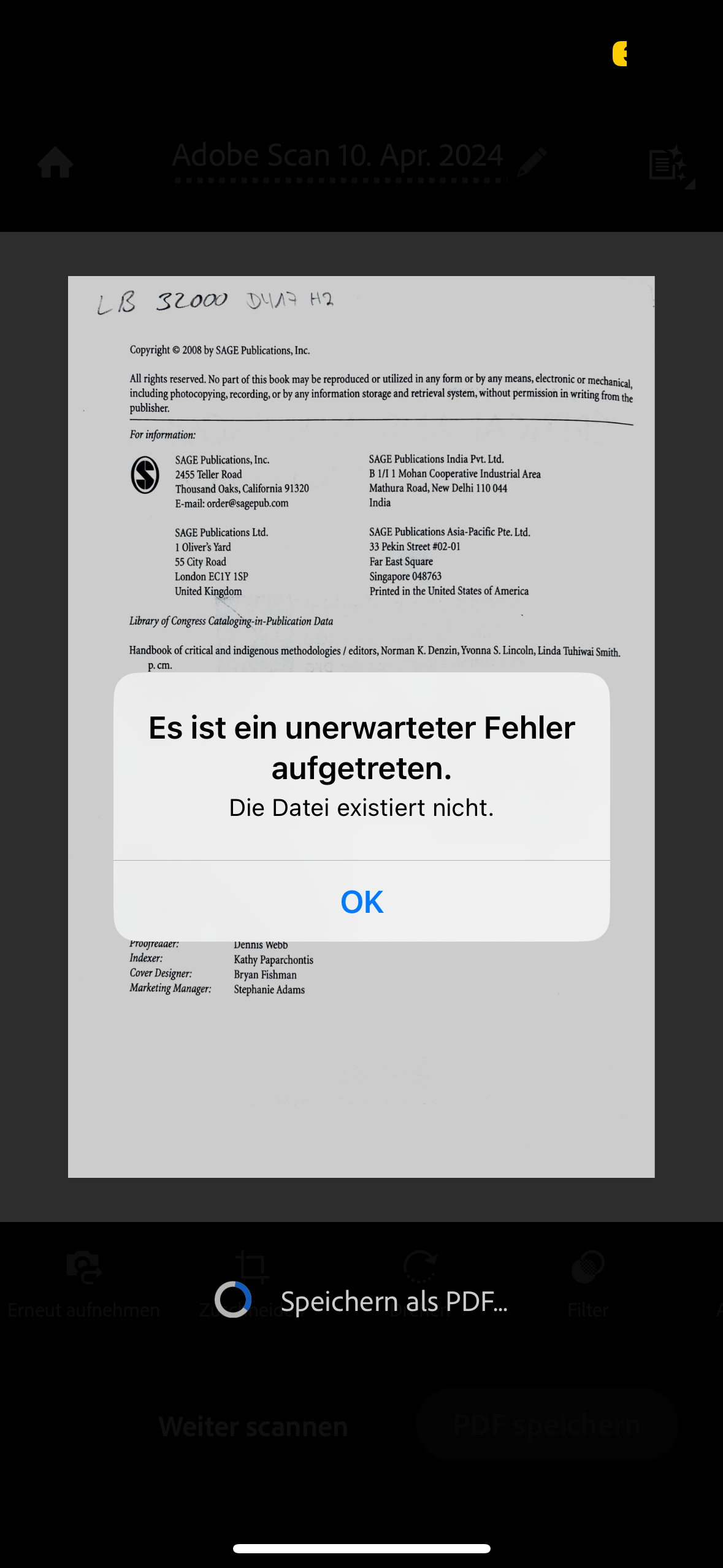 Adobe Scan won't save scans – "An unexpected error... - Adobe Product ...