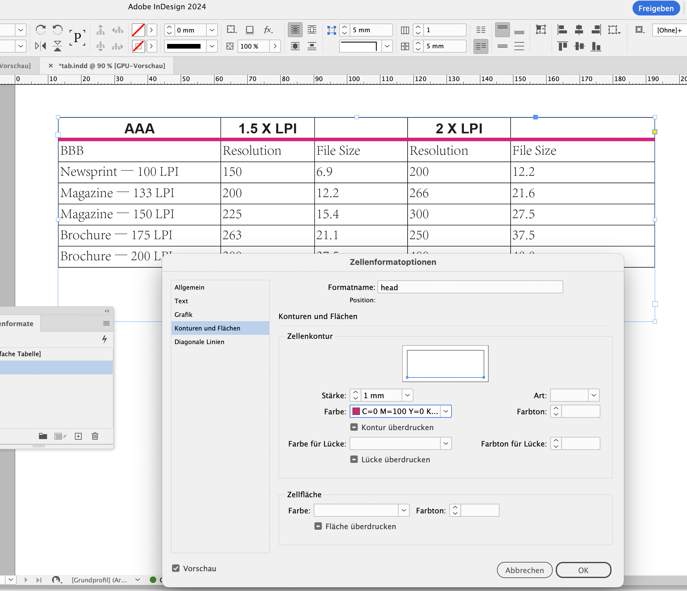 Solved: The lower line of the header cell is 0.25mm by def... - Adobe ...