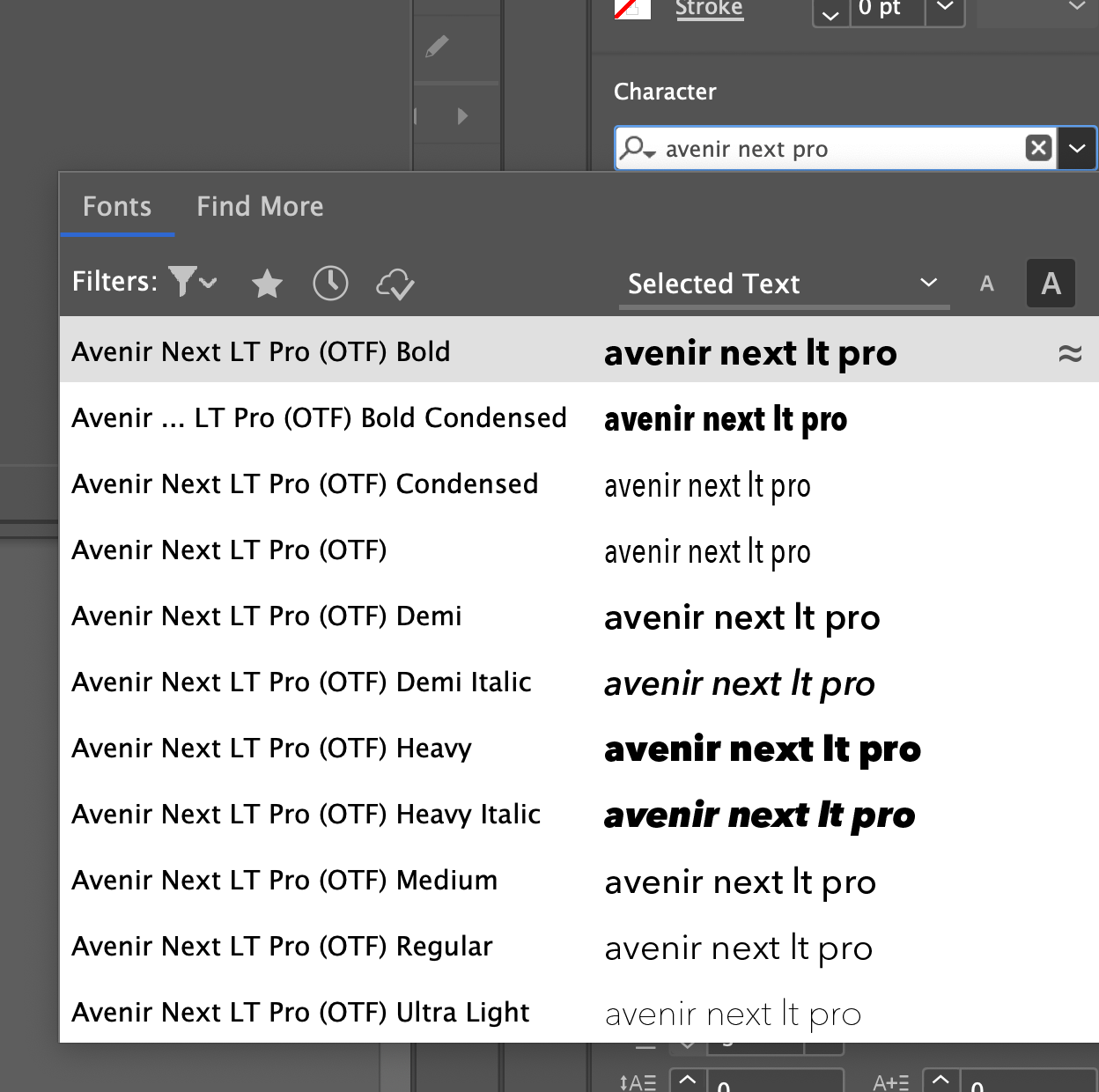 Avenir Next LT Pro (OTF) - Only shows two options... - Adobe Product ...