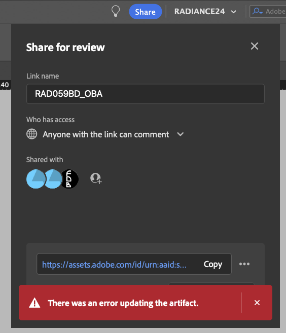 Solved: There was an error updating the artifact - Page 2 - Adobe Product Community - 14374661