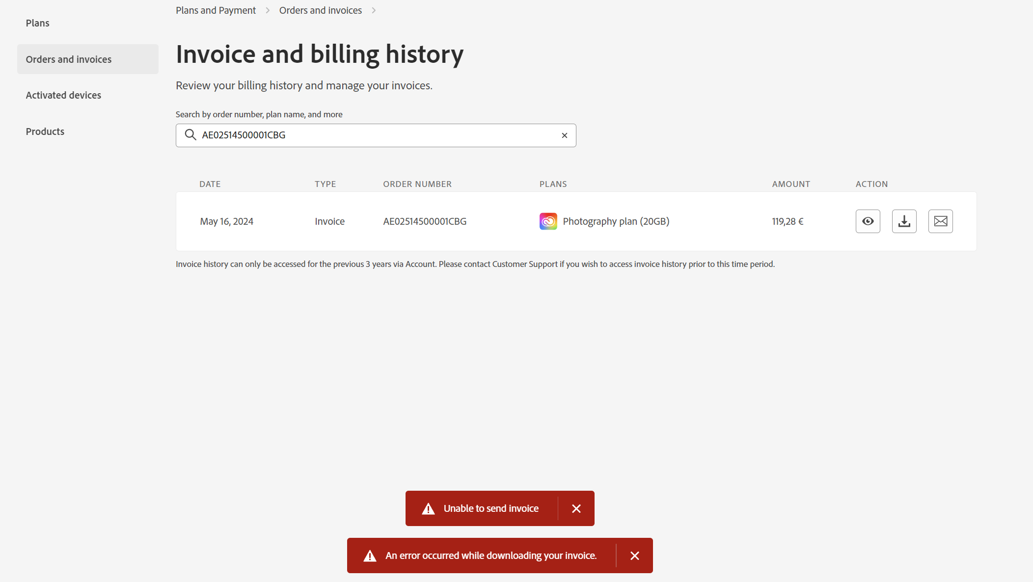 Solved: Error downloading invoice - Adobe Product Community - 14621819