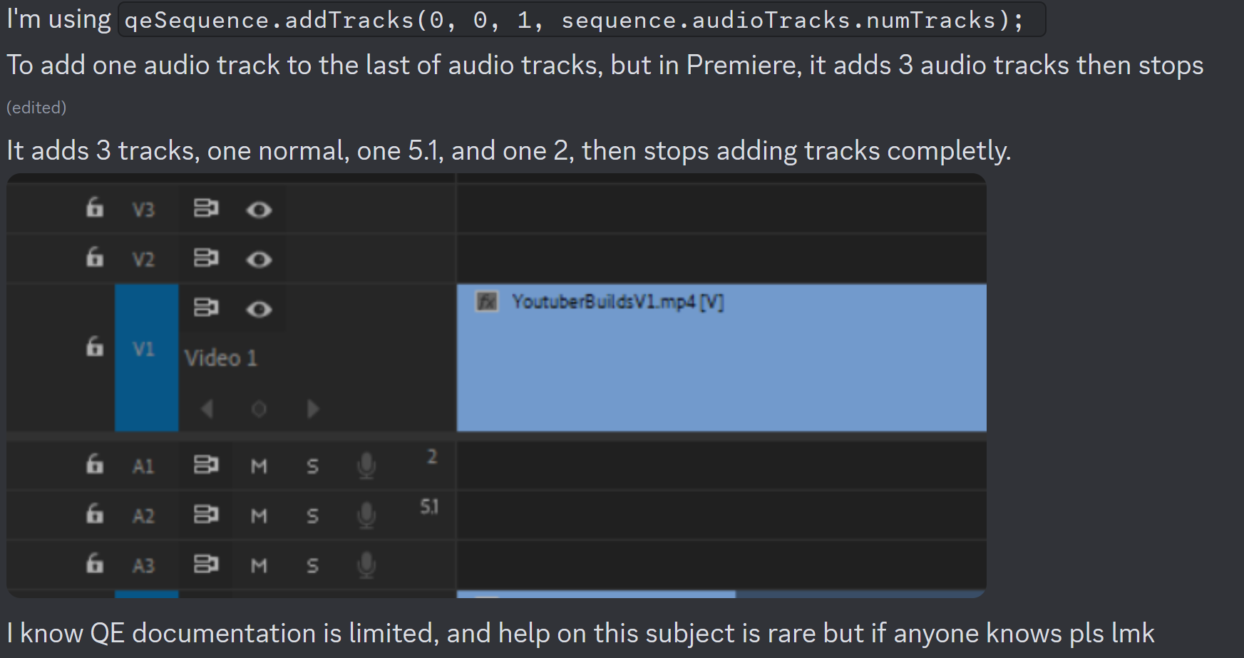 Solved: Add audio track to last audio track with QE? - Adobe Community ...